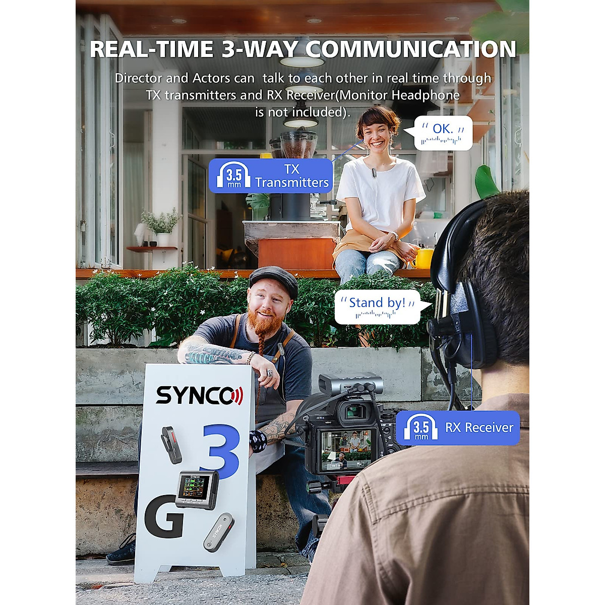 SYNCO Wireless Lavalier Microphone, G3 Lapel Mic White Triple Channel Transmission up to 250m for DSLR Camera Smartphone Laptop for YouTube Streaming Vlogging, Wireless-Lavalier-Recording-Video-Mic