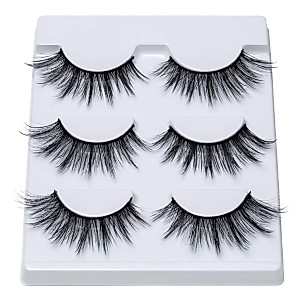 DYSILK Eyelashes Mink Lashes Fluffy- Cat Eye Lashes 3 Pairs 6D Mink Lashes Wispy Eyelashes Lashes That Look Like Extensions Lashes Set Reusable Lashes Pack Eye Lashes |001-0.7 inch