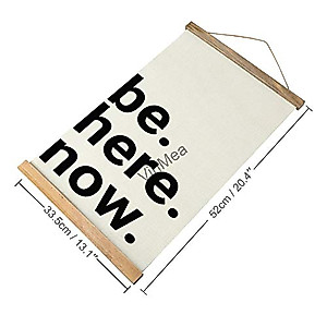 VinMea Natural Wood Hanger Frame & Canvas Poster, Be Here Now, Framed Wooden Print Posters Hanging Kit for Walls Canvas Artwork 12"X 20"
