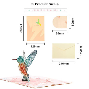 yfdshun 3D Card/Pop-Up Card,Lovely Hummingbird for Family and Friends Thank You Card, Birthday Card, Love Anniversaries and Valentine's Day Card