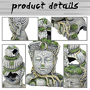 PINVNBY Aquarium Buddha Head Statue Decorations,Fish Tank Resin Large Buddha Sculpture Ornament,Betta Hideout Cave Sleep Rest Play for Small Fish Shrimp Lizard Gecko Small Reptile(3 Pack)