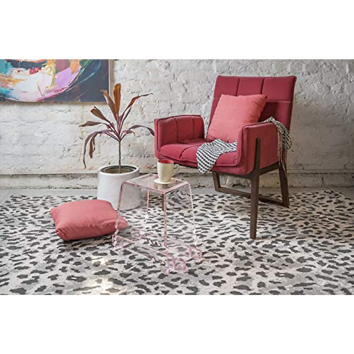 Furnish my Place Leopard Print Area Rug - 3 ft. 6 in. x 5 ft. 6 in, Ligh Grey, Rectangular Accent Rug with Contemporary Design