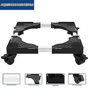 WKKLQ Adjustable Mini Fridge Stand with 4 Lockable Universal Rollers,Washer and Dryer Stand with Wheels,Movable Furniture Dolly Refrigerator Stand(4 Double Wheels Black)