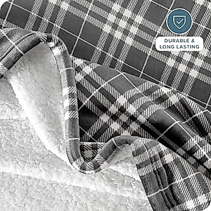 Bare Home Sherpa Fleece Blanket - Full/Queen Blanket - Blanket for Bed, Sofa, Couch, Camping and Travel - Warm & Lightweight - Fluffy & Soft - Reversible (Full/Queen, Stirling Plaid - Grey/White)