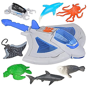 ArtCreativity Sting Ray Transporter Set, Includes 1 Stingray Toy with Sounds and 7 Sea Creatures, Interactive Ocean Toys for Kids, Sea Animal Toys for Kids and Underwater Party Supplies