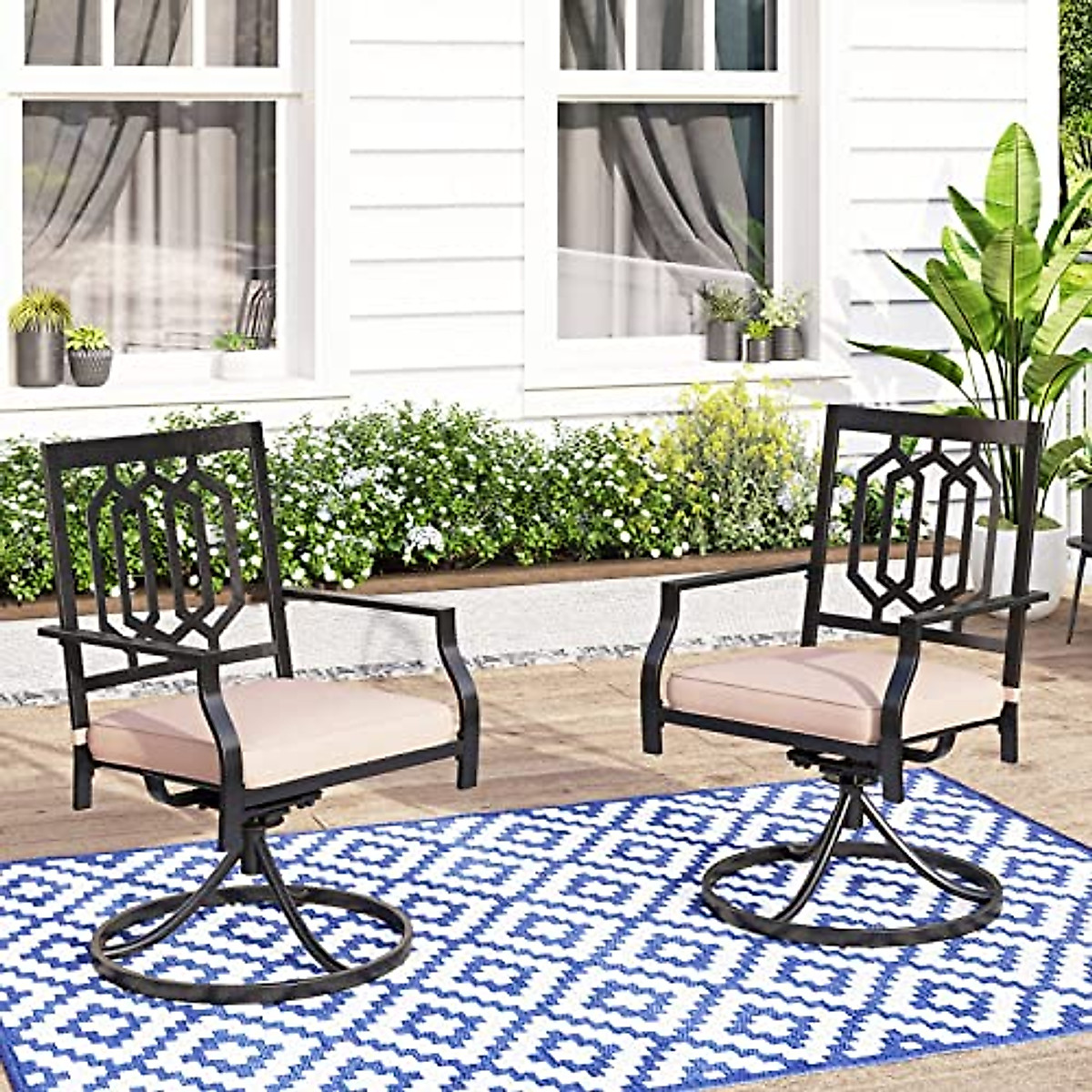 MFSTUDIO Outdoor Swivel Chairs Set of 2, Iron Metal Patio Dining Chairs with Cushion,Furniture Sets for Garden Backyard Rocker Chairs…
