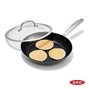 OXO Good Grips Pro 10" Frying Pan Skillet with Lid, 3-Layered German Engineered Nonstick Coating, Dishwasher Safe, Oven & Broiler Safe, Stainless Steel Handle, Black