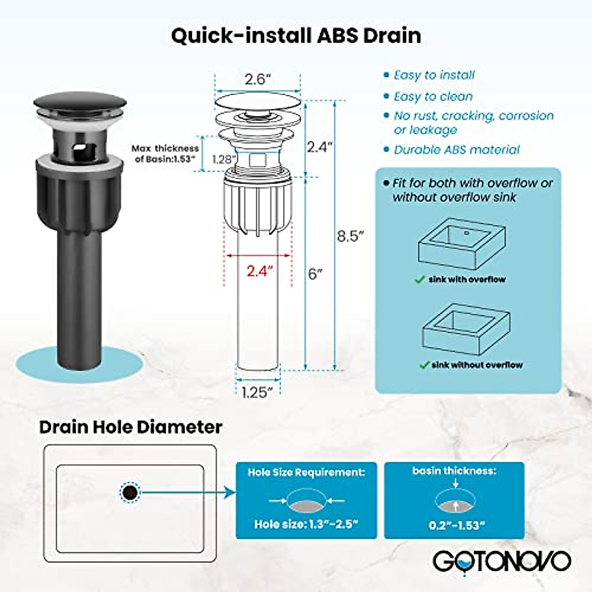 gotonovo Matte Black 4 Inch Centerset Bathroom Sink Faucet 2 Hole Lavatory Mixer Tap Deck Mount 2 Handles with Pop Up Drain and Water Supply Lines