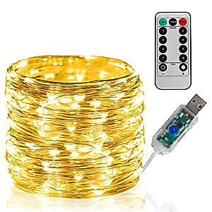 HAOBAOBEI USB Christmas Lights Plug in, 66ft 200 Led Silver Copper Wire Fairy String lights with Remote, Warm White Firefly Twinkle Lights for Bedroom Party Centerpiece Patio Christmas Tree Decoration