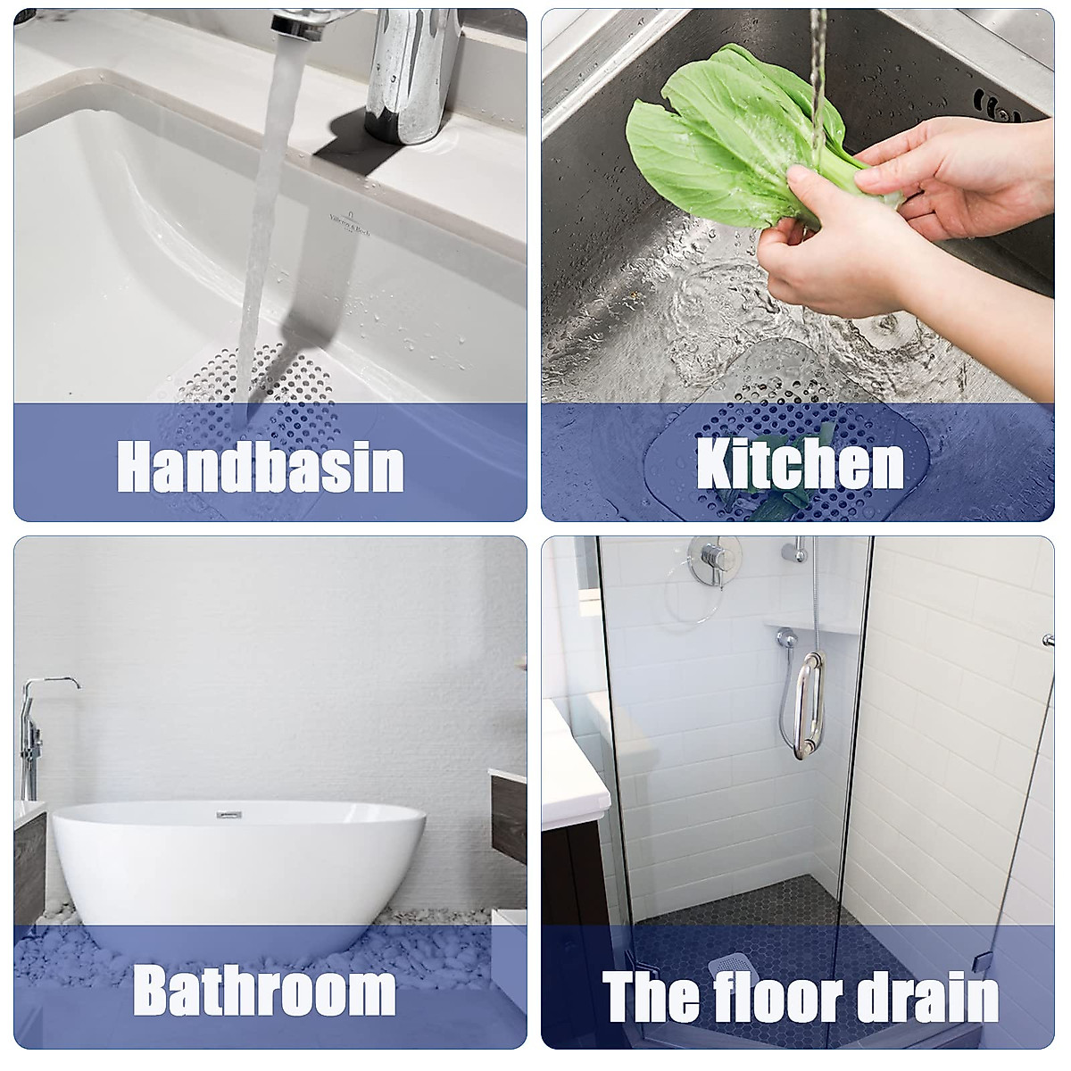 2 Pack Shower Drain Hair Catcher-Square 5.7 Inch Flat Durable Silicone Drain Hair Catcher, Shower Drain Hair Catcher with Suction Cups Easy to Install Bathroom,Bathtub,Kitchen (Gray)