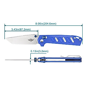 OKNIFE Rubato Pocket Knife, Tanto Style EDC Folding Knife with 154CM Stainless Blade and G10 Handle for Camping Indoor and Outdoor Activities (Blue)
