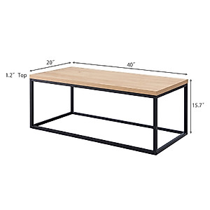 CENSI 40-Inch Natural Oak Coffee Table for Living Room, Rectangle, Mid-Century Modern, Extra Thick Top, Wood and Metal (Natural Oak)