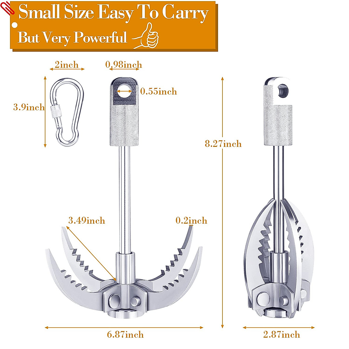 Berufexp Folding Grappling Hook with Carabiner Survival Gear and Equipment for Tree Climbing Gear Hunting Gear for Dragging Tactical Gear Grapple Hook for Tree Limbs Pulling Hiking Gear Camping Gear