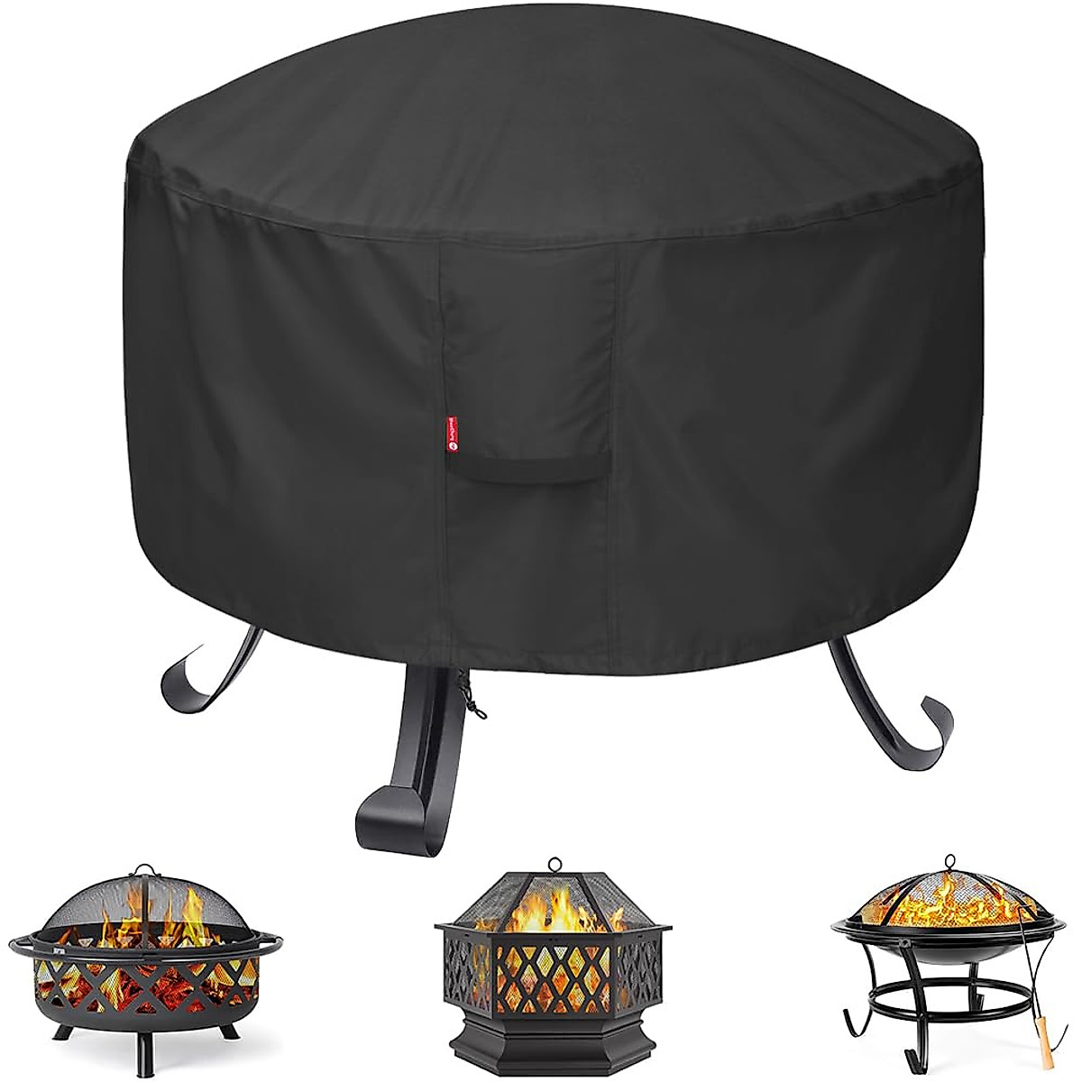 Round Gas Fire Pit / Table Cover,Fits 22-32 inch Firepit/Bowl,Heavy Duty 600D Polyester with PVC Coating Material, 100% Weather Resistant&Waterproof for Backyard, Porch, Camping, BBQ (Round-32”Dx16”H)