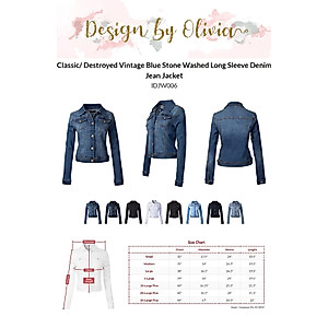 Design by Olivia Women's Classic/Destroyed Vintage Washed Long Sleeve Denim Jean Jacket Medium Denim L