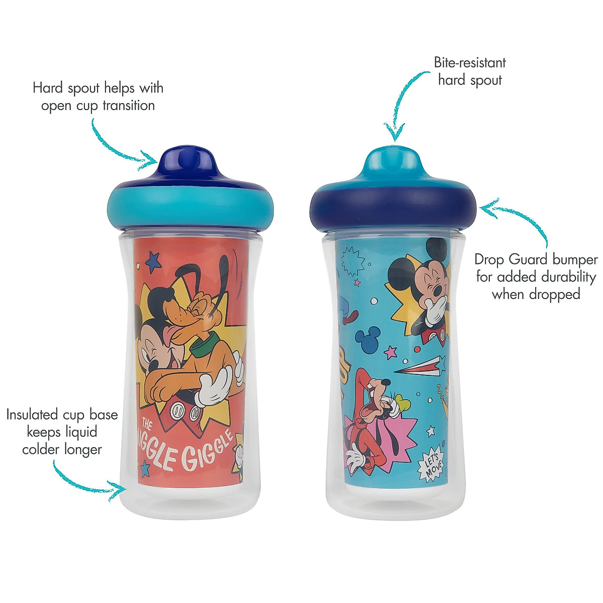 The First Years Disney Mickey Mouse Kids Insulated Sippy Cups - Dishwasher Safe Spill Proof Toddler Cups - Ages 12 Months and Up - 9 Ounces - 2 Count