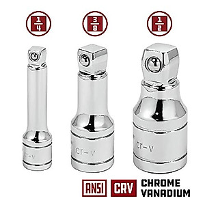 Powerbuilt 1/2-inch Drive Wobble Extension Set, 3 Piece, 1/4-inch, 3/8-inch, 1/2-inch, Up to 25 Degree - 640849