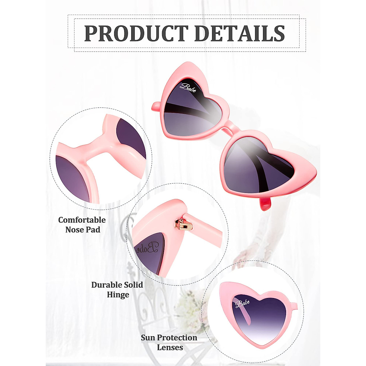 Flutesan 12 Pairs Heart Shaped Sunglasses Bachelorette Party Sunglasses Bride Bridesmaid Glasses Wedding Decor(White, Pink)