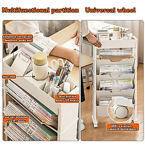 6 Tier Rolling File Cart, 6 Tier Mobile Bookshelf, Utility cart with Wheels Classroom Deskside Book Shelf for Students,Teachers,Documents Organizers and Storage Bookshelf for Classroom,White