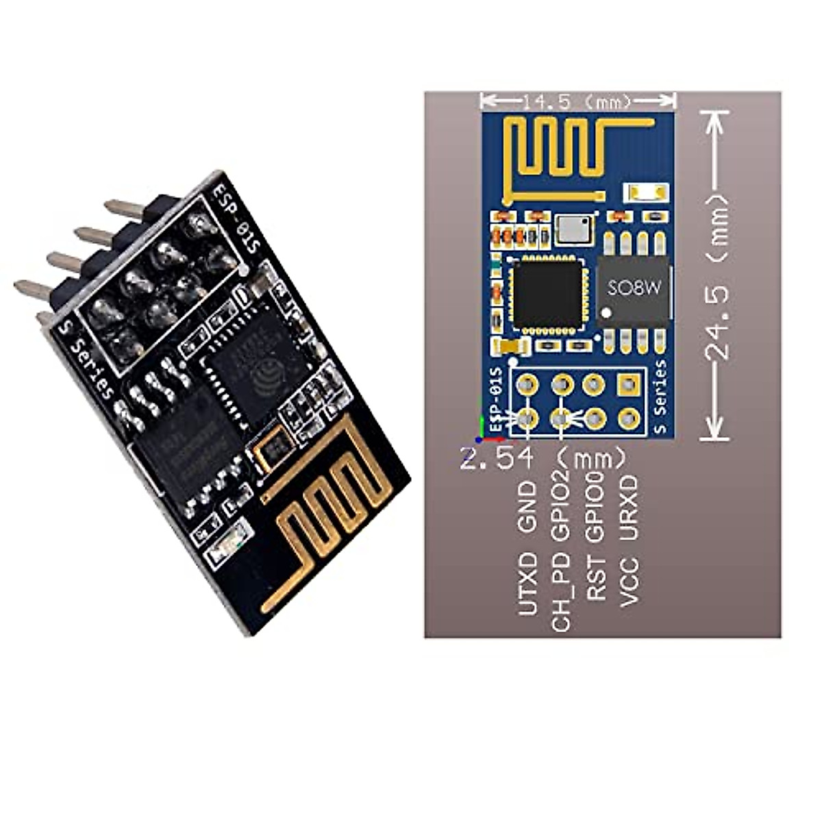5PCS ESP8266 ESP-01S WiFi Serial Transceiver Module with 1MB Flash for Arduino Python LUA