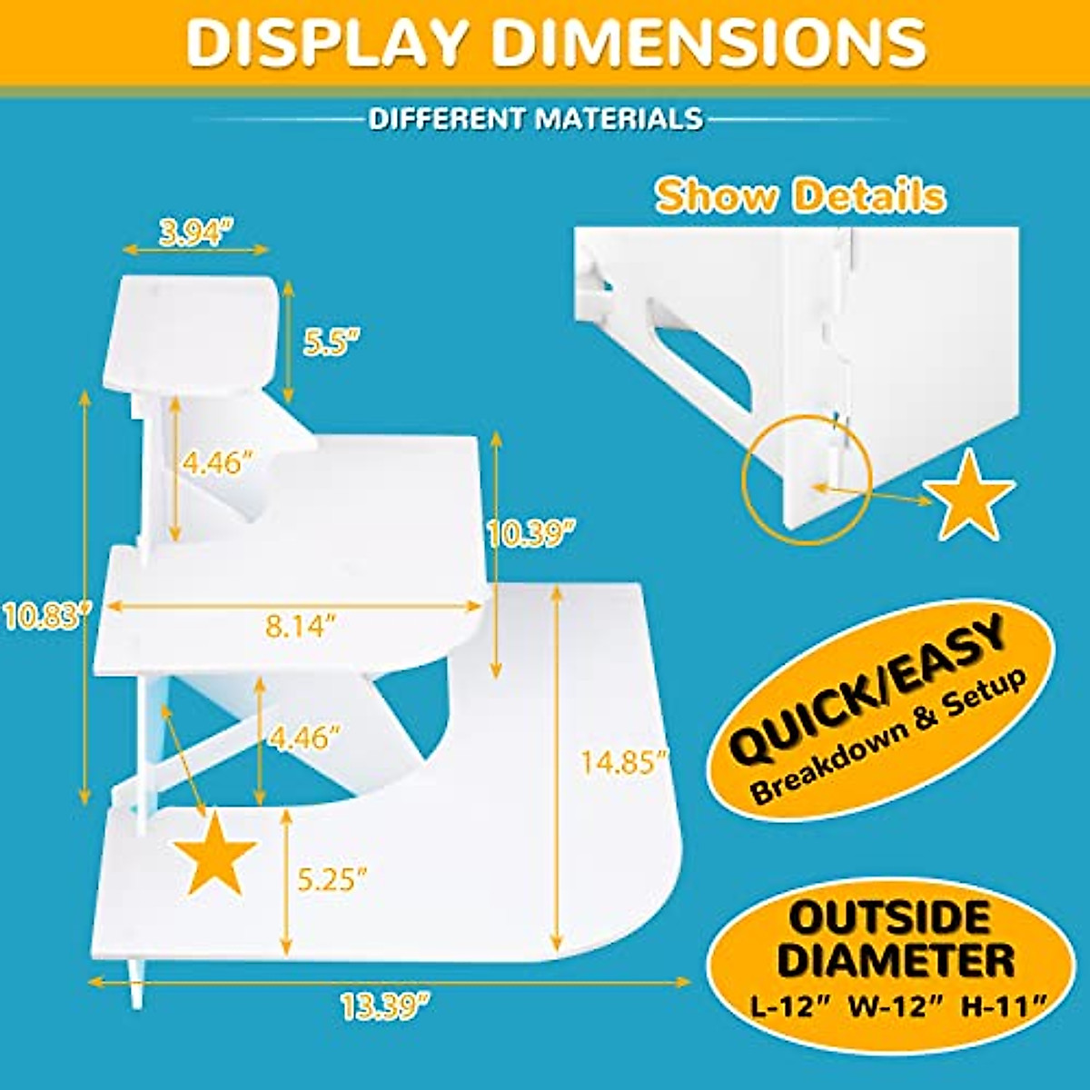 MgcSTEM Portable Product Display Rack || While Waterproof Display Shelf for Vendors，Craft Fair Display stand,Craft shows，Farmers Market Display, Trade Show Supplies