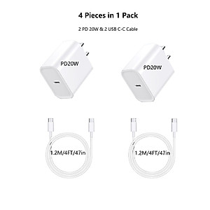 OthoKing PD 20W USB C Fast Charger and Cable Compatible for iPhone 15,15 Puls,pro,max, Type C Wall Charger with 4FT/1.2M USB C to C Charging Cable (2 Pack)