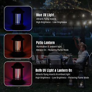 Raddy MZ-1 Outdoor Bug Zapper, Electric Mosquito & Fly Zapper, Mosquito Killer, with 24-Hour Auto Self-Cleaning Brush, 1200mAh Rechargeable Battery, Flame Light, for Patio, Camping, Garden, Farm