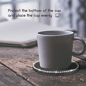 Coasters for Drinks Coffee Tea Cup Pads Table Mat with Coaster Holder for Home,Office,Kitchen,Bar,Bling Crystal Luxury Handmade Diamond (Set of 6) (R White)