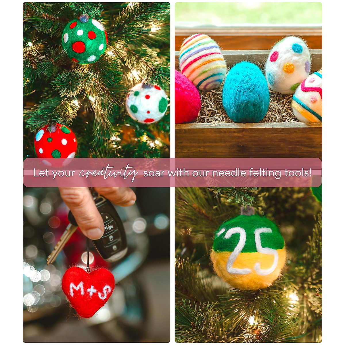 WOOLfully Fun Needle Felting Kit - Beginner Art Craft Kit - Wool Roving, Styrofoam Balls & Eggs - DIY Decor for Adults