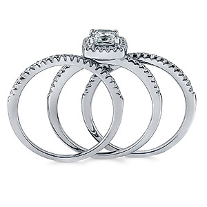 BERRICLE Sterling Silver Halo Wedding Engagement Rings Cushion Cut Cubic Zirconia CZ Ring Set for Women, Rhodium Plated Size 9