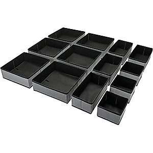 Puricon 13 Set Dresser Drawer Organizers, Foldable Drawer Dividers for Clothes Underwear Baby Clothing Bras Socks, Fabric Storage Box Containers for Closet Drawer -Grey