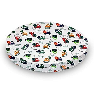 SheetWorld Baby Fitted Round Crib Sheet, 100% Cotton Jersey Hypoallergenic Sheet, Unisex Boy Girl, 42 x 42 inches, Construction Cars, Made in USA