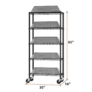 SINGAYE 5-Shelf Adjustable, Heavy Duty Storage Shelving Unit on Wheels, Steel Organizer Wire Rack, 30" W x 14" D x 64" H,Black