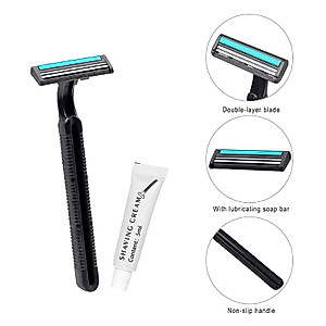 Disposable Razors in Bulk, Bulk Razors with Knife Cap, Black, Individually Packaged Disposable Razors Bulk with Shaving Cream for Hotels, Nursing Homes, Shelters, Homeless, Charities (pack-50)