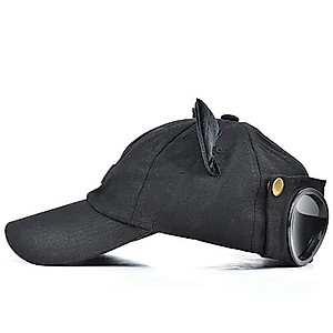 Retro Aviator Hat with Cat Ears Glasses Peaked Cap Sunglasses Baseball Cap Hip Hop Mask Black