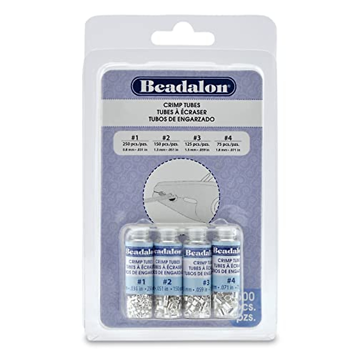 Beadalon Crimp Tube Assorted Sizes Variety Pack Silver Plated - 600 pcs, Size 1, 2, 3, 4, for Jewelry Making & Beading
