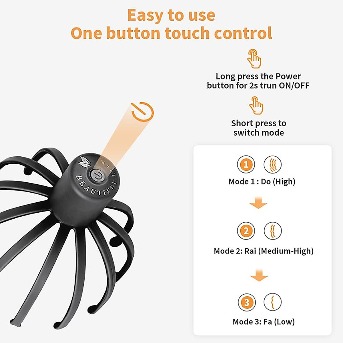 ONIYEA Electric Scalp Massager with 3 Modes, 360 Degree Head Massager, Cordless Portable Head Scratcher for Stress Relax