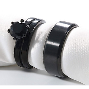 Ringcrown 2 Rings Couple Rings Bridal Sets Black Cz Womens Wedding Ring Sets Titanium Steel Man Wedding Bands