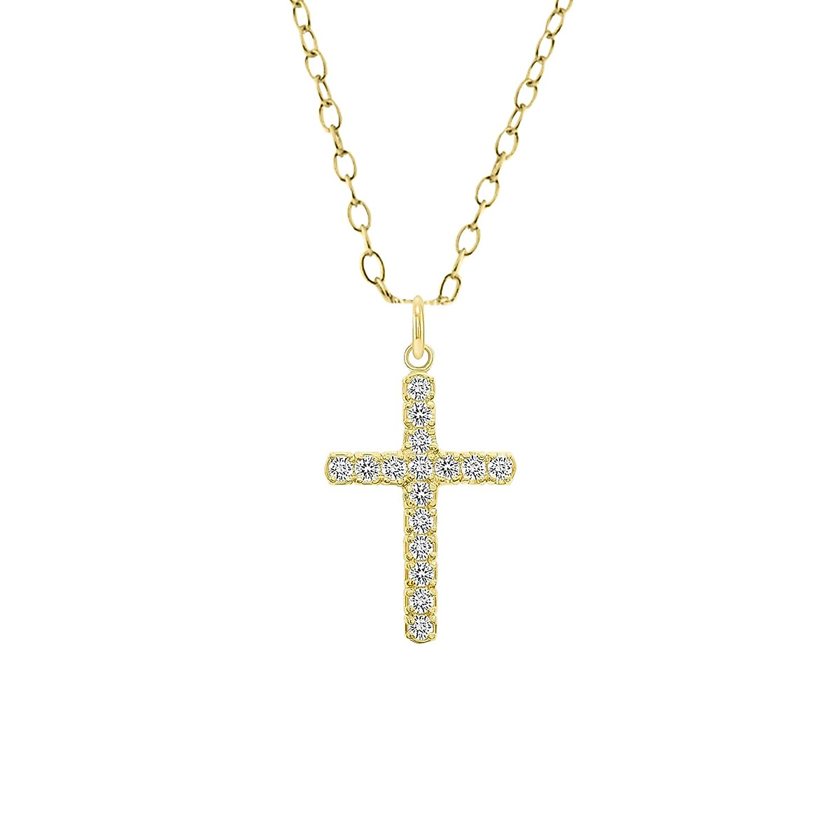 Takar Solid 10k Gold CZ Christian Cross Pendant For Women, Cubic Zirconia Christian Cross Charm Pendant in Small/Medium/Large, Catholic Gold Jewelry Made in USA