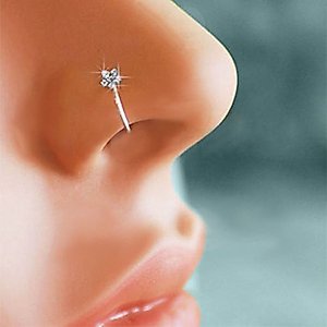 KCHEX Small Thin Flower Clear Crystal Nose Ring Stud Hoop-Sparkly