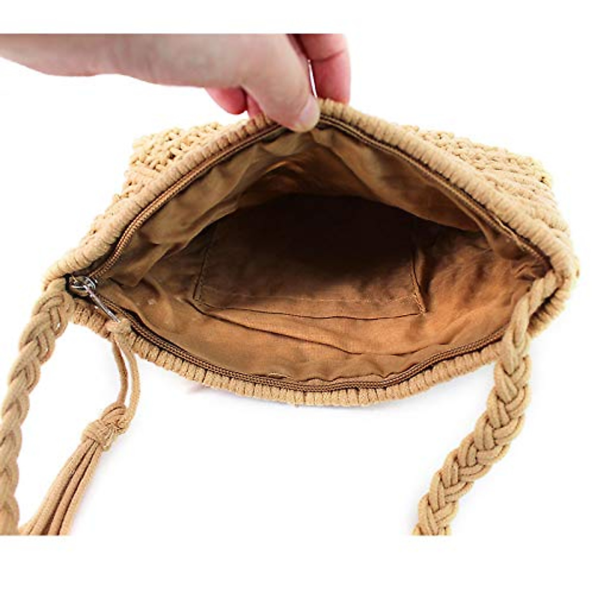 Meyaus Women Small Fringed Cotton Crochet Cross-body Shoulder Bag Bohemian Beach Travel Purse