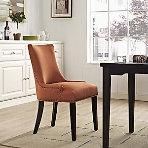Modway Marquis Modern Upholstered Fabric Dining Chair with Nailhead Trim in Orange
