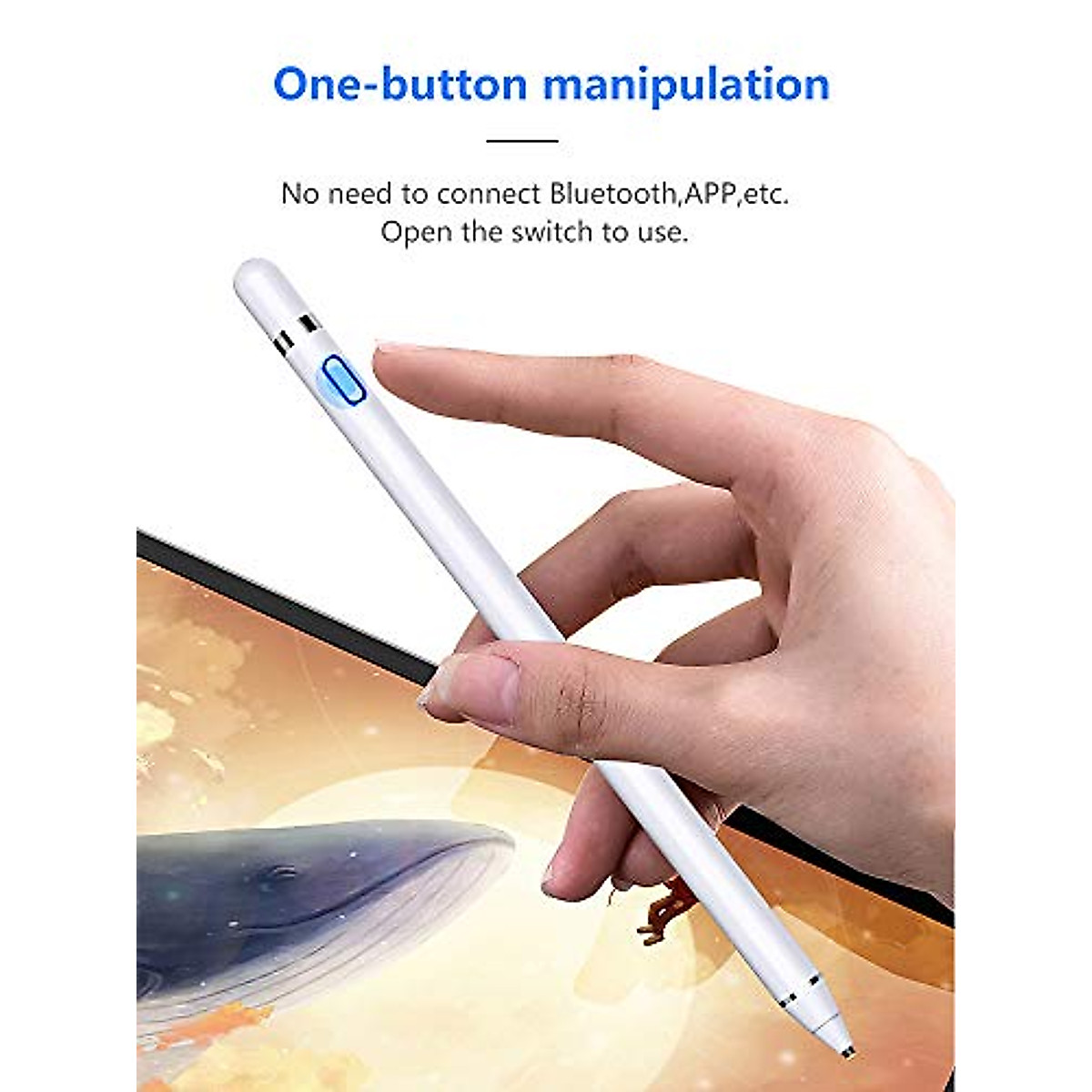 Stylus Pencil Compatible for Apple,Active Stylus Pen for Touch Screens, Rechargeable 1.5mm Fine Point Smart Pencil Compatible for iPhone iPad Android and Most Tablets on Touchscreen Devices (White)