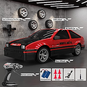 Remote Control Car RC Drift Car 1:16 Scale 4WD RC Car with LED Lights 2.4GHz 30km/h Hard Shell RTR High Speed Drift Racing Sport Toy Car for Adults Boys Girls Kids Gift 2Pcs Rechargeable Batteries