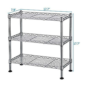 FRITHJILL 3-Tier Shelving Storage Unit,Metal Organizer Wire Rack, Chrome Silver,17.72" L x 7.87" W x 17.72" H