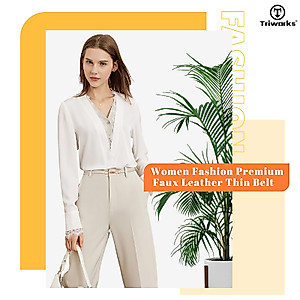 TRIWORKS 3 Pack Women Skinny Leather Belt Adjustable Thin Waist Belts with Alloy Buckle for Dresses Black/Beige/Brown