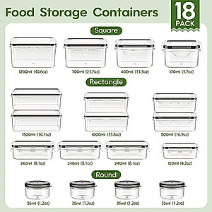 36-Piece Food Storage Containers with Lids Airtight(18 Containers & 18 Lids), Plastic Food Containers for Pantry & Kitchen Storage and Organization, BPA-Free, Leak Proof, Reusable with Labels & Pen