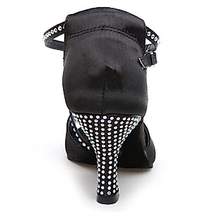 Pierides Women's Peep Toe Sandals Latin Salsa Tango Practice Ballroom Dance Shoes with 2.75" Heel,Satin,11 B(M) US Black