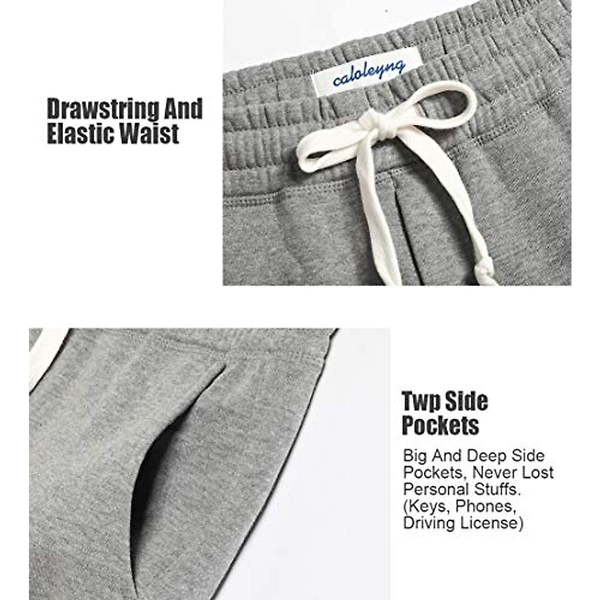 caloleyng Mens Cotton 8" Long Casual Lounge Fleece Shorts Pockets Jogger Athletic Workout Gym Sweat Shorts Lightgrey