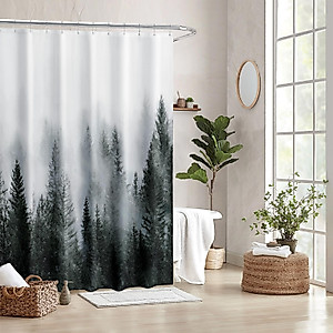 ORTIGIA Misty Forest Shower Curtains,Nature Shower Curtain,Woodland Shower Curtain,Fantasy Fog Magic Winter Tree Bath Curtain for Bathroom,Waterproof Polyester Fabric 72" Wx72 L-with Hooks